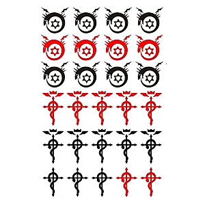 AwwwCos Fullmetal Alchemist Halloween Cosplay Temporary Tattoos Edward Elric Tattooing Body Stickers for Costumes 4CM/5CM Multicolored