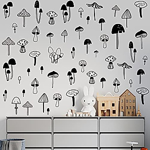 96 Pcs Mushroom Wall Stickers Cute Mushroom Wall Decals Black Removable Peel and Stick Wall Sticker for Kids Nursery Bedroom Room School Classroom Decor