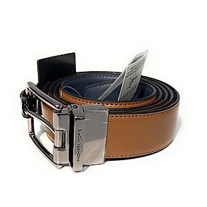 Michael Kors Men's Cut to Fit Reversible PVC Leather Dress Belt (Luggage Navy)