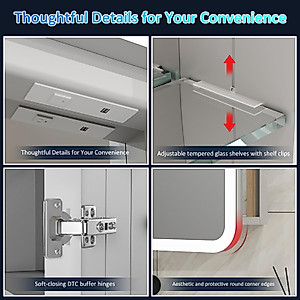 ACEMIRO Bathroom Medicine Cabinet with Lights, 36×32 Inch LED Bathroom Mirror Cabinet with Lights, Defogger, Dimmer, Lighted Medicine Cabinet with RGB Backlit+3 Color Front Light, Wall Mounted