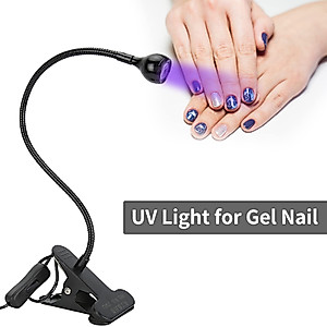 GOWENIC LED UV Lamp, USB Portable UV Glue Curing Lamp Gooseneck Ultraviolet Light with Clip for Gel Nail, Repairing Phones,Fluorescent Agent Detection,Fluorescent Banknote,Blacklight Party