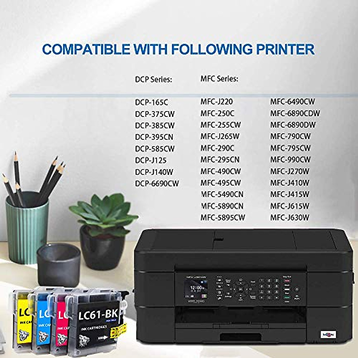 Wolfgray 12PK LC61 Compatible LC61BK LC61C LC61M LC61Y Ink Cartridge for Brother MFC-490CW MFC-495CW MFC-J615W MFC-J630W MFC-790CW MFC-290C DCP-165C DCP-385C DCP-585CW MFC-5490CN MFC-5890CN MFC-6490CW