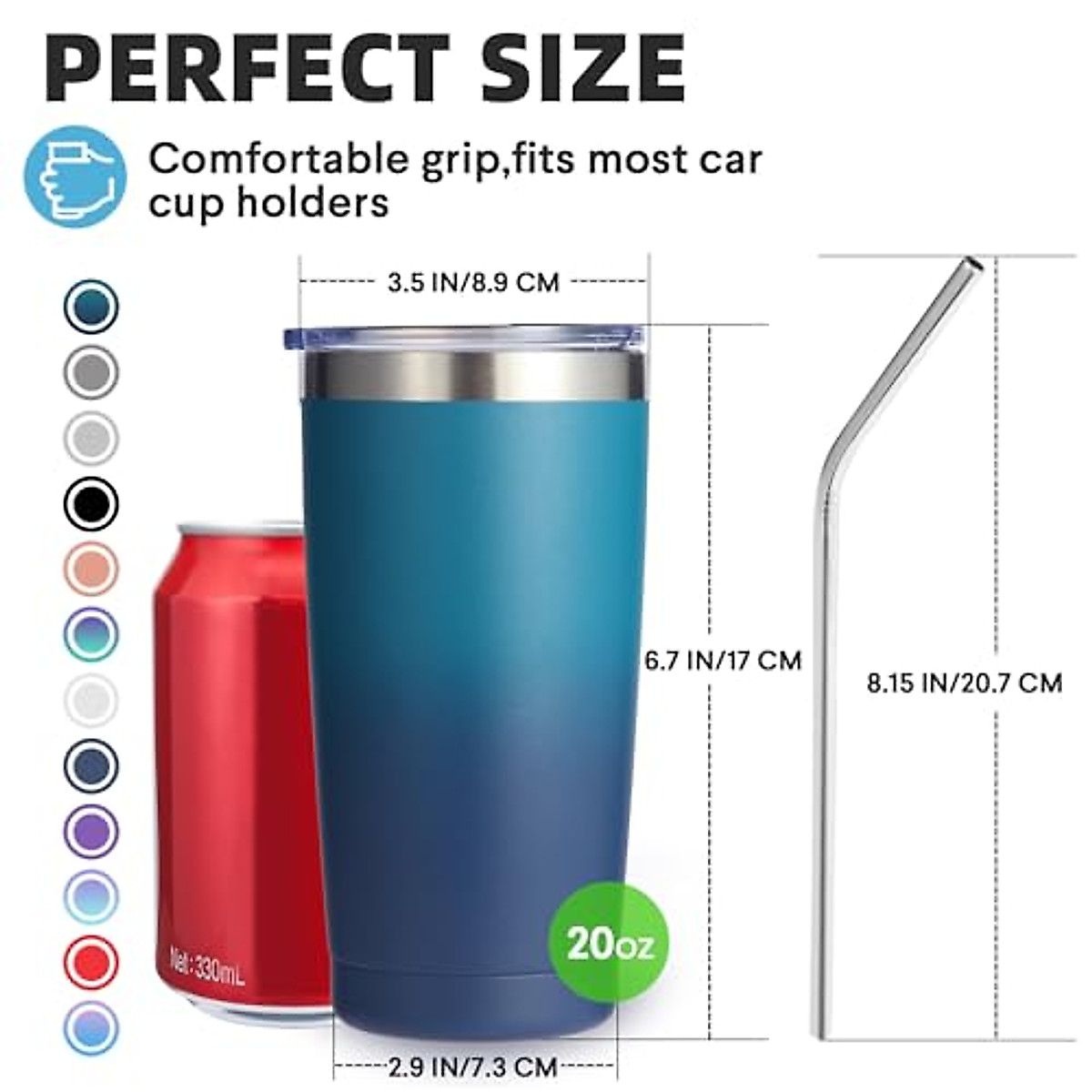 Volhoply 20oz Stainless Steel Tumbler with Lid and Straw,Double Wall Insulated Travel Iced Coffee Mug Fits Cup holder,Powder Coated Cups for Hot and Cold Drinks,Gifts for Women Men（Dark Night,1 Set）