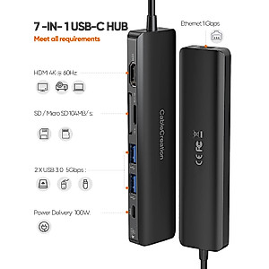 USB C Hub with Ethernet, CableCreation 7 in 1 4k@60Hz HDMI USB C Multiport Adapter with 100W PD, 2 USB 3.0 Ports, SD/TF Cards Reader Compatible for MacBook Pro/Air M1 M2, iPad Pro/Air, Dell XPS, HP