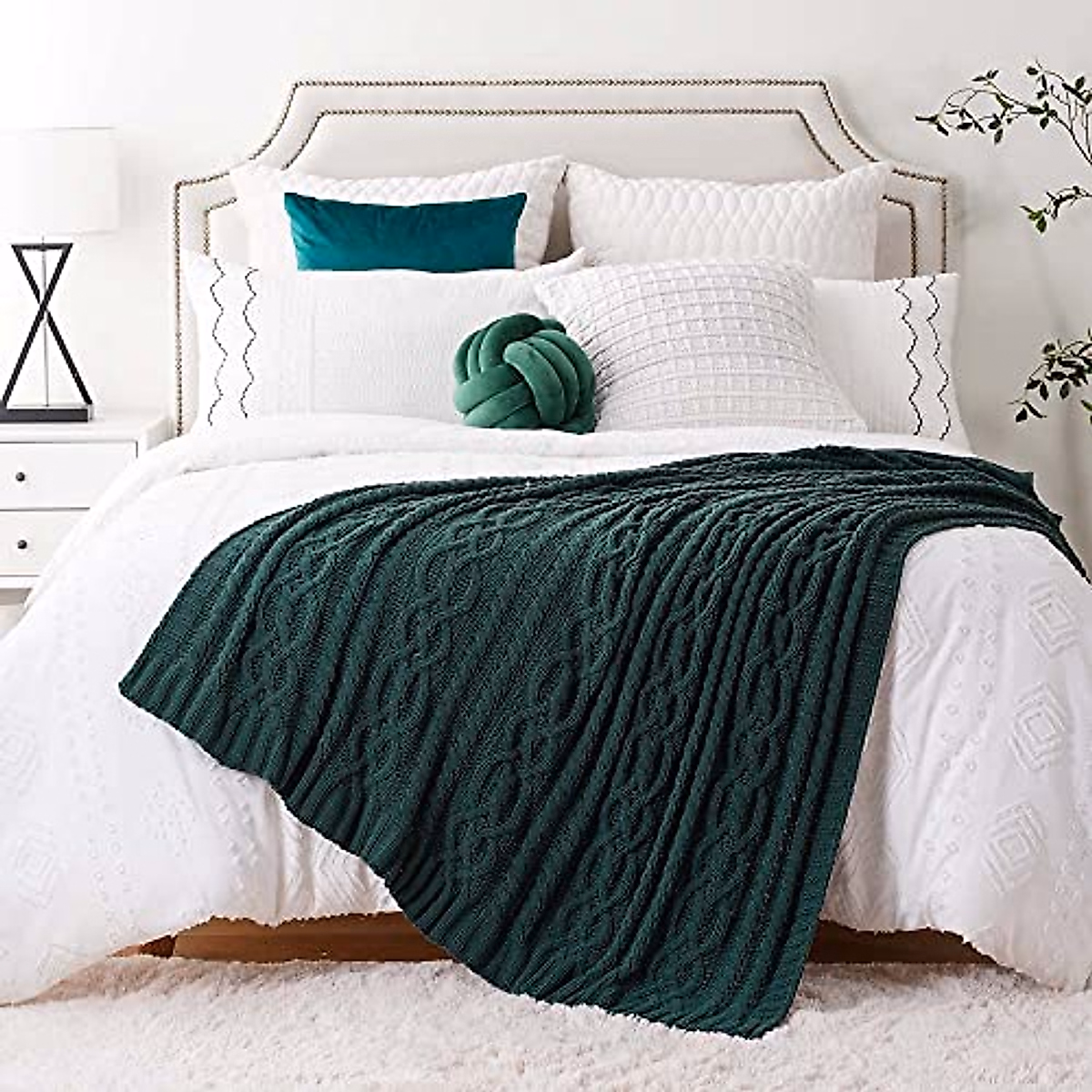 Battilo Christmas Dark Green Throw Blanket for Couch, Woven Chenille Knit Throw Blanket Versatile for Chair, 51 x 67 Inch Super Soft Warm Decorative Textured Blanket for Bed, Sofa and Living Room