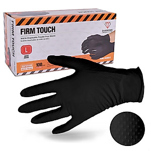 Glove Station Firm Touch Black Nitrile Industrial Disposable Gloves, 8 Mil, Latex-Free, Raised Diamond Texture, Large, Box of 100