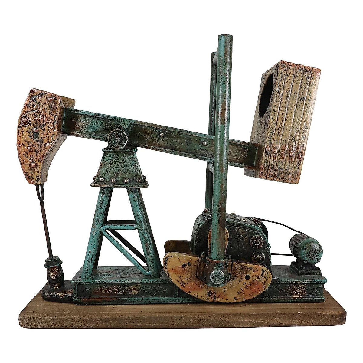 Ebros Gift Rustic Vintage Nodding Donkey Pumpjack Oil Derrick Rig Wine Bottle Holder Rack Caddy Statue Wild West Pumpjack Metal Platform Home Decor Sculptures