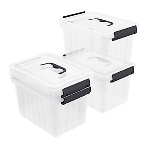 Yuright 4 Pack Lidded Storage Boxes, 6 Quart Latch Container Bin with Handle, Clear