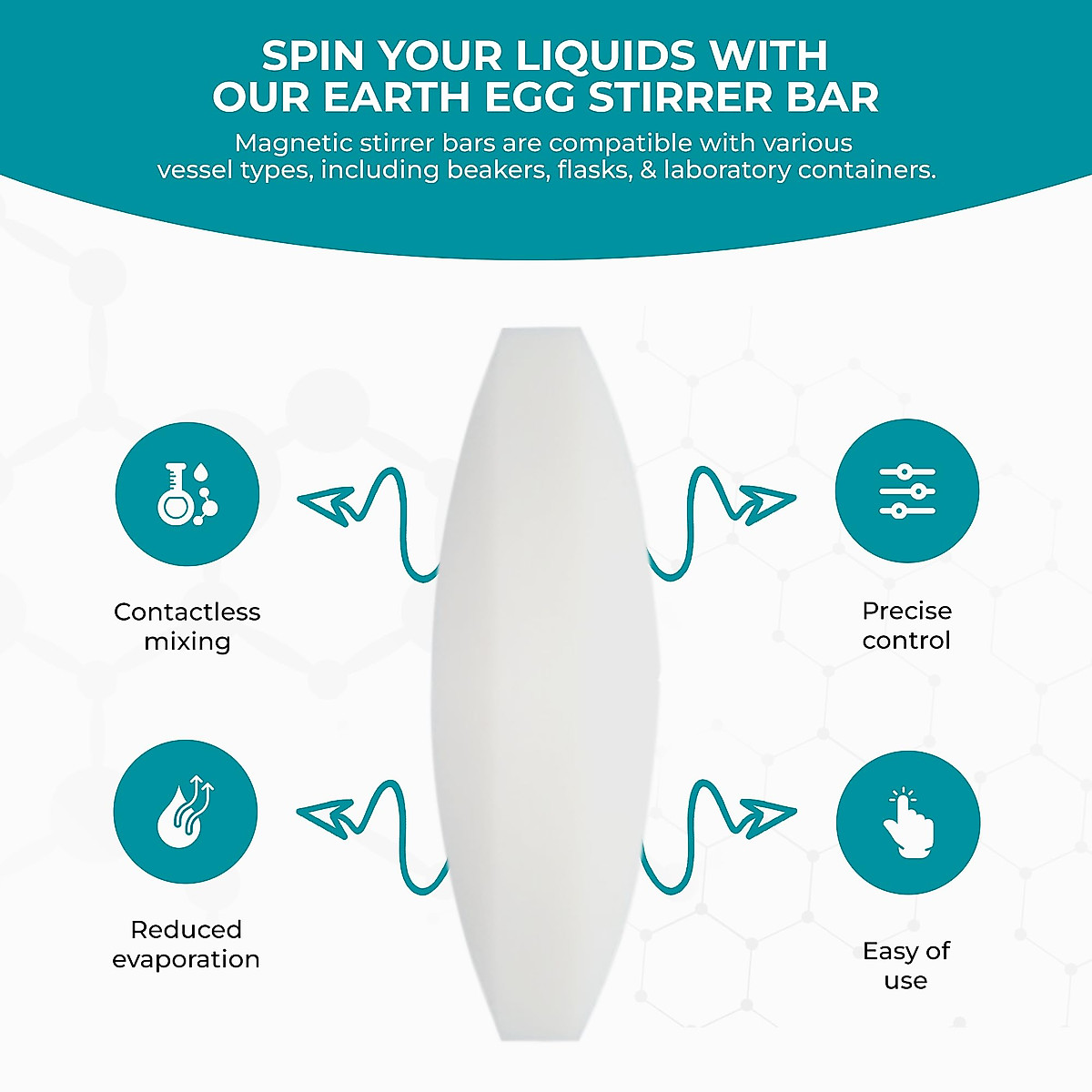 USA Lab Rare Earth Egg Shaped Magnetic Stirrer Bar with Teflon Coat Finish, 280°C High Temperatures Resistance Magnet Mixer Stir Bar for Physics, Chemistry and Biology Labs - 20mm x 64mm