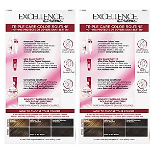 L'Oreal Paris Excellence Créme Permanent Hair Color, 4 Dark Brown, 100 percent Gray Coverage Hair Dye, Pack of 2