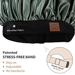 Hat Hut Satin Silk Bonnet for Curly Hair Sleep Cap for Women Sleeping Adjustable Hair Bonnet with Pattern Double Layer (Olive Green)