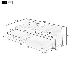 Merax Sectional Sofa Chenille Upholstered with 2 Removable Ottoman, 2 USB Ports, 2 Cup Holders Large Storage Box for Living Room, 112.6", Black