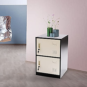 Harbin-Star Metal Lockers for Employees/Storage, 2 Doors Stackable Office Storage lockers with Card Slot, School and Home Storage Cabinet Organizer with Keys, Kids Locker for Cloth and Toy-Black&White