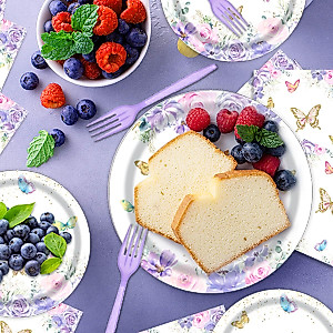 96 Pieces Butterfly Party Favors Decorations Tableware Set 24 Guests Girl Baby Shower Birthday Party Supplies Spring Butterfly Floral Party Dessert Plates Napkin Birthday Party Supplies