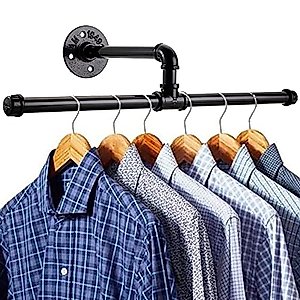 Sumnacon Wall-Mounted Industrial Double Pipe Clothes Bar with Screws, Rustic State Metal Coat Hanger, Garment Holder Rack for Bathroom Cabinet Boutique Clothing Store, Black