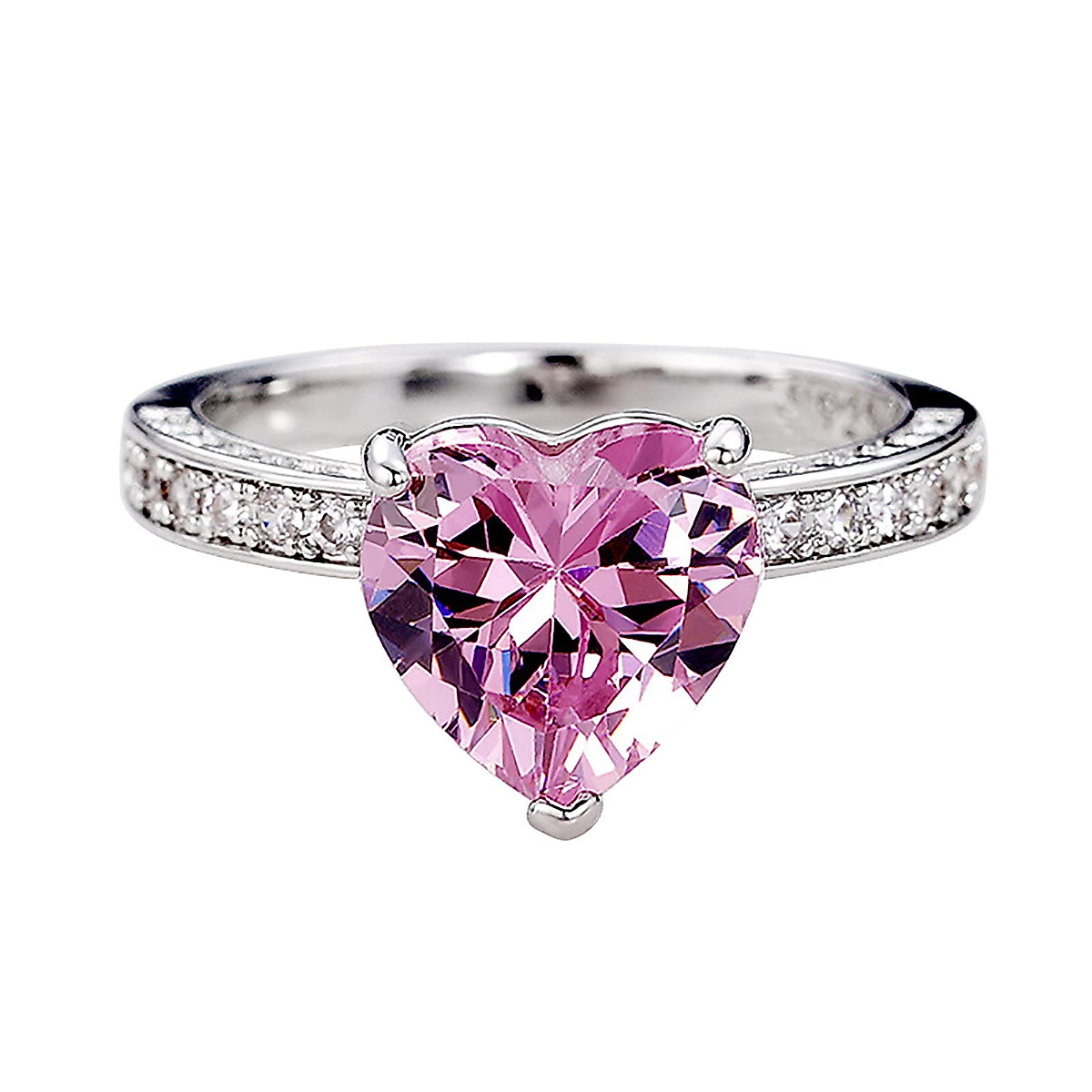 Women's Promise Rings Heart Shape Zirconia Diamond Engagement Eternity- Men's Punk Stacking Proposal Statement Anniversary Ring Bridal Wedding Band Rings Girl Jewelry Gift Size 6-10 (Pink, 9)