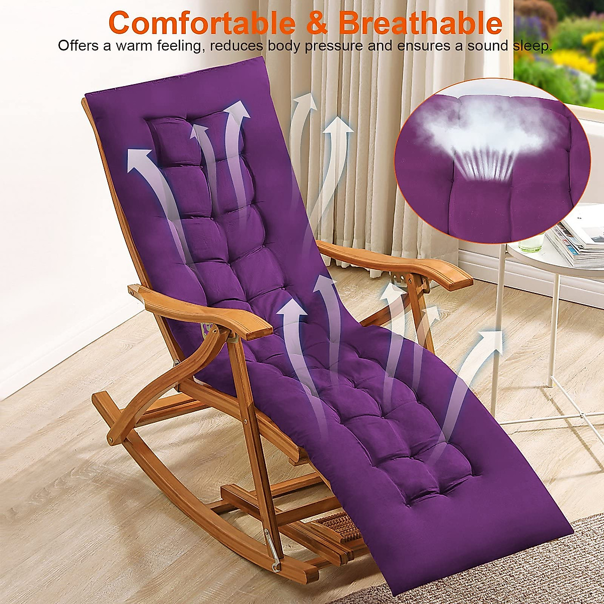 KOCASO Lounge Chair Cushions 67x22x4in Thickened Padding Chaise Lounger Cushion Recliner Rocking Chair Sofa Mat Pad Chair Cushion for Indoor Outdoor Furniture, Zero Gravity Chair Cushion/Purple