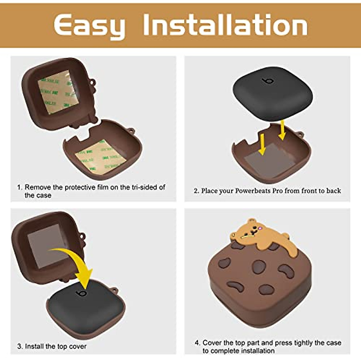 Powerbeats Pro Case, 3D Cute Cartoon Character Shockproof Protective Silicone Case Cover for Powerbeats Pro with Keychain for Girls Women Kids (Cookie Bear)