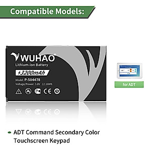 WUHAO for ADT P-504478 Replacement Battery [Upgraded] 3200mAh for ADT Command Secondary Color Touchscreen Keypad Battery 3.8V