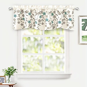 DriftAway Isabella Faux Silk Embroidered Kitchen Swag Valance Embroidered Crafted Flower 2 Pack 60 Inch by 18 Inch Plus 1.5 Inch Header Ivory Blue