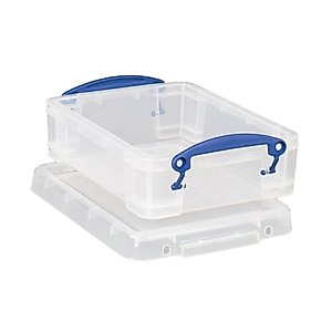 Really Useful Box 1.75 Liter Plastic Stackable Storage Container with Snap Lid & Built-In Clip Lock Handles for Home or Office Organization, 4 Pack