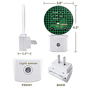 Green Truck Buffalo Plaid Night Lights Plug into Wall, St. Patrick's Day Auto Round LED Lights with Dusk to Dawn Sensor for Bedroom, Bathroom, Hallway, Kitchen, Kids, Home Decor