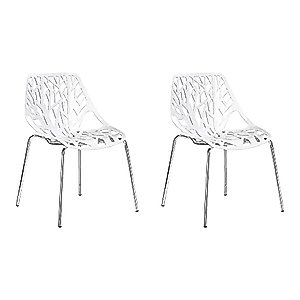 CangLong Modern Mid Century Plastic Shell Hollow Matal Legs Dining Chairs, set of 2, White 2