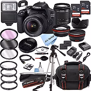 Canon EOS 2000D (Rebel T7) DSLR Camera w/EF-S 18-55mm F/3.5-5.6 Zoom Lens + 128GB Memory + Case + Tripod + Filters (36pc Bundle) (Renewed)