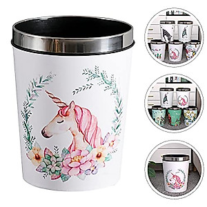 LUOZZY Round Waste Bin 12L Unicorn Pattern Trash Can Pressing Ring Garbage Bin for Kids Room Bedroom