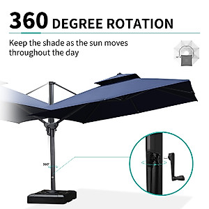 PURPLE LEAF 10FT Cantilever Outdoor Umbrellas Large Patio Umbrella Hanging Double Top Square Offset Umbrella with 360°Rotation Tilting Umbrella Outdoor Patio, Navy Blue