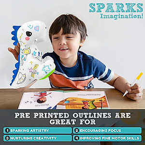 T-Rex Plush Dinosaur Coloring Book Gift Set, Arts and Crafts Soft DIY Washable Dino Doodle Doll Stuffed Animal Toy, Painting Craft Kit Toys, Play Dinosaur Gifts for Kids Boys and Girls Ages 3-5 5-7