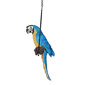 Design Toscano Polly in Paradise Parrot Hanging Bird Ring Perch Statue, Medium, Full Color Finish