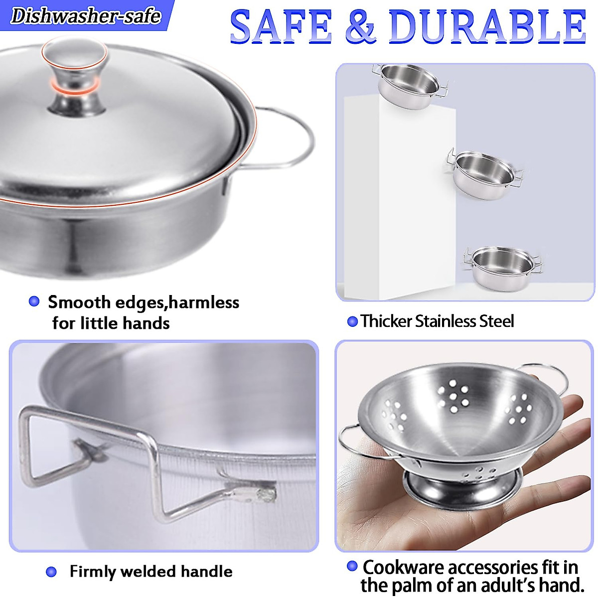 Rupnoflbui Kids Pretend Play Kitchen Toys,Mini Cooking Toys Set Play Kitchen Accessories with Stainless Steel Pots and Pans Set,Pretend Play Food Cooking Utensils Cookware for Girls Boys.11Pcs