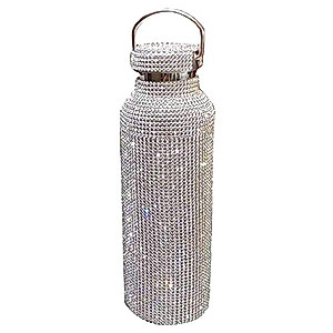 Portable Insulated Bottles - Dazzling Stylish Rhinestone Stainless Steel Water Bottle - Diamond Water Bottle - Fashion Double Walled Vacuum with Lid Water Bottle Silver 750ml