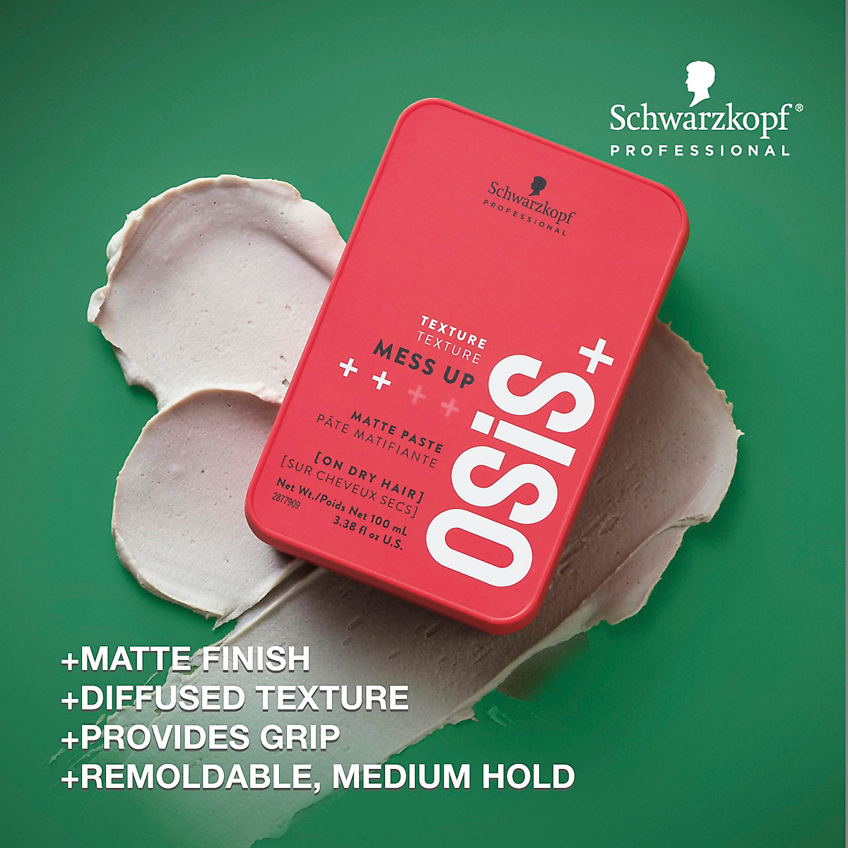 OSiS+ Mess Up – Matte Paste for long-lasting Medium Control, 3.38 oz – Pliable, Moldable Styling Paste with Carnauba Wax and Beeswax - Flexible Styling and Messy Hair Looks
