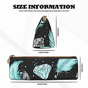 Pearls Diamonds And Feathers Pencil Case Portable Pen Pouch With Zipper Leather Pencil Bag Storage Box Stationery Organizer For Office Work