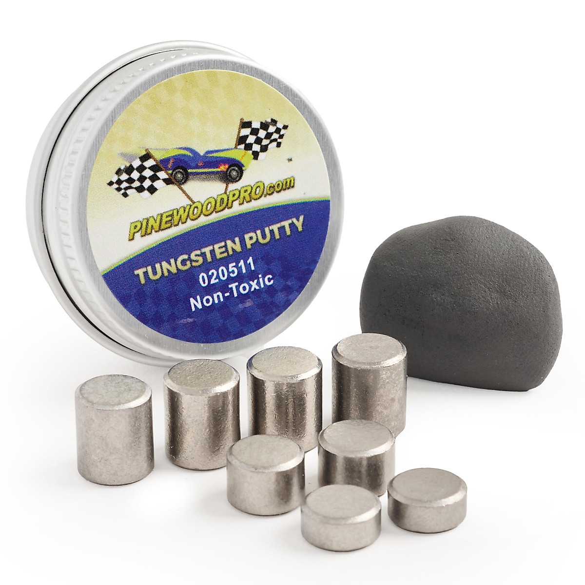 Pinewood Pro 1oz Tungsten Putty and 3oz Tungsten Cylinders - Weights for use on Derby Cars