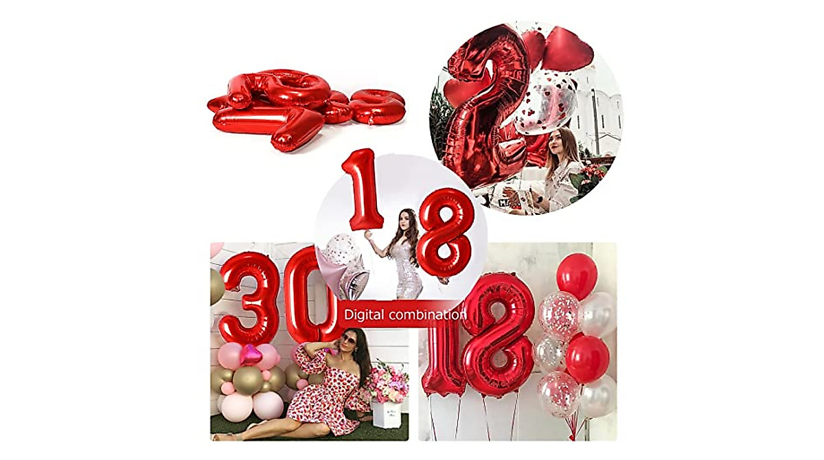 Red 30 Number Balloons for 30th Birthday & Anniversary Decorations