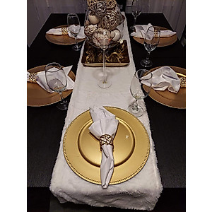 yuboo White Fur Table Runner, Dresser Runner for Bedroom Furniture Fluffy Dresser Top Cover 15 x 108 Inches