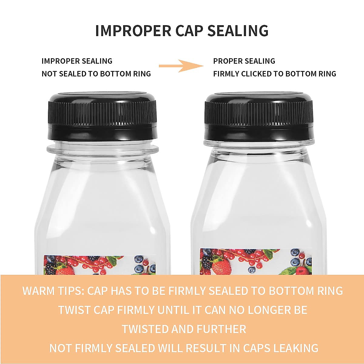 24 Pack 12OZ Plastic Juice Bottles with Caps, OAMCEG Juice Containers with Lids for Fridge, Reusable Smoothie Bottles, Empty Clear Bulk Beverage Container with Black Tamper Evident Lids (Square, 12oz)