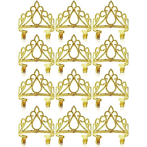 BLUE PANDA 12 Pack Gold Tiara for Girls, Princess Dress Up Crown for Kids Costume Birthday Party Favors in Bulk