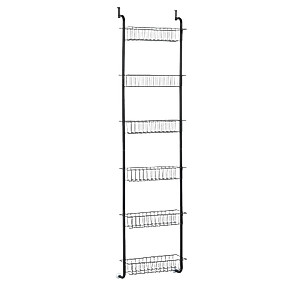 6-Tier Over the Door Pantry Organizer Rack, Hanging Storage Metal Rack with 6 Baskets, Door Organization Kitchen Spice Rack, for Kitchen Bathroom Bedroom(Black)