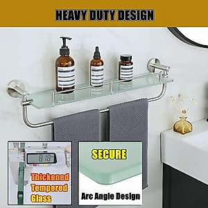 Alise Bathroom Shelves Glass Shelf with Bar,Wall Mount Floating Shelves for Bathroom,Tempered Glass Rack Holder Storage Organizer,GDL8600-LS SUS 304 Stainless Steel Brushed Nickel 24 Inch