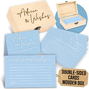 Stofinity Advice and Wishes Cards Box - 50 Pcs Blue Wedding Advice Cards for Bridal Shower, Baby Shower Advice Cards, Double Sided Advice and Well Wishes Box for Graduation, Christmas, Birthday Party