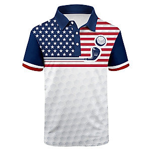 V VALANCH Red White and Blue Shirts for Men Collared Flag T Shirts Moisture Wicking Tennis Polo July 4Th Shirts