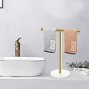 Blemoacha Towel Rack,T Shape Freestanding Towel Racks for Bathroom,Organizer Countertop Hand Towels Stand,Kitchen Vanity Marble Plinth Towel Holder,304 Stainless Steel Towel Bar (Ti Gold)