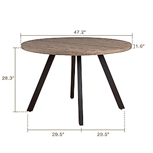 SIMTONAL Round Wood Dining Table for 4-6, 47" Mid Century Modern Kitchen Table (Only Table), Brown