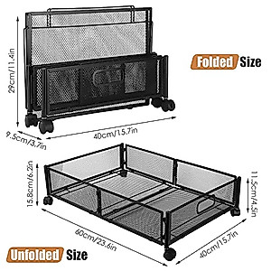 Caluself Under Bed Storage with Wheels,Underbed Storage Containers Foldable Rolling Drawers Shoe Organizer Tool-free Assembly for Clothes, Bedding,Blankets and Shoes(60 X 40.5 X 16cm)