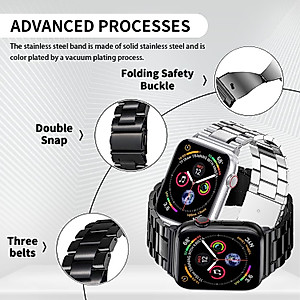 REASDEN Compatible With Apple Watch Band and Case Iwatch Ultra Series 9/8/7/6/5/4/3/2/1/SE, 38/40/41/42/44/45/49mm, Stainless Steel Metal Band TPU Case Men Women