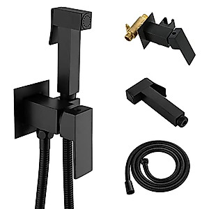 SHAMANDA Warm Water Bidet Sprayer for Toilet with Hot and Cold Brass Rough-in Valve, Stainless Steel Handheld Bidet Attachment Set for Feminine, Pets and Baby Diaper Wash, Matte Black, BDS08-7